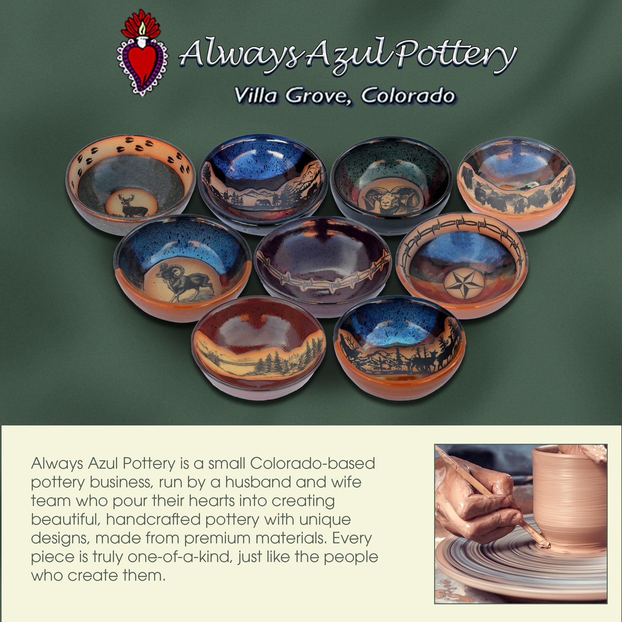 ALWAYS AZUL POTTERY Soup Bowl in Azulscape Glaze - Handmade Ceramic Pottery Bowl - Handcrafted Polished Stoneware - Unique & Stylish Glazed Bowl, Great for Soup, Salad, Cereal and More