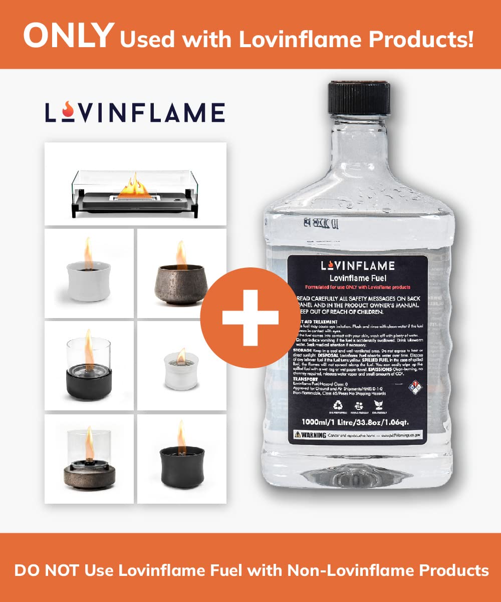 Exclusive Fuel for Lovinflame Fireplaces Fire Pits Firebowls Candles Non-Toxic, Non-Flammable, Water-Soluble, Safe for Transportation & Storage (1 Liter)
