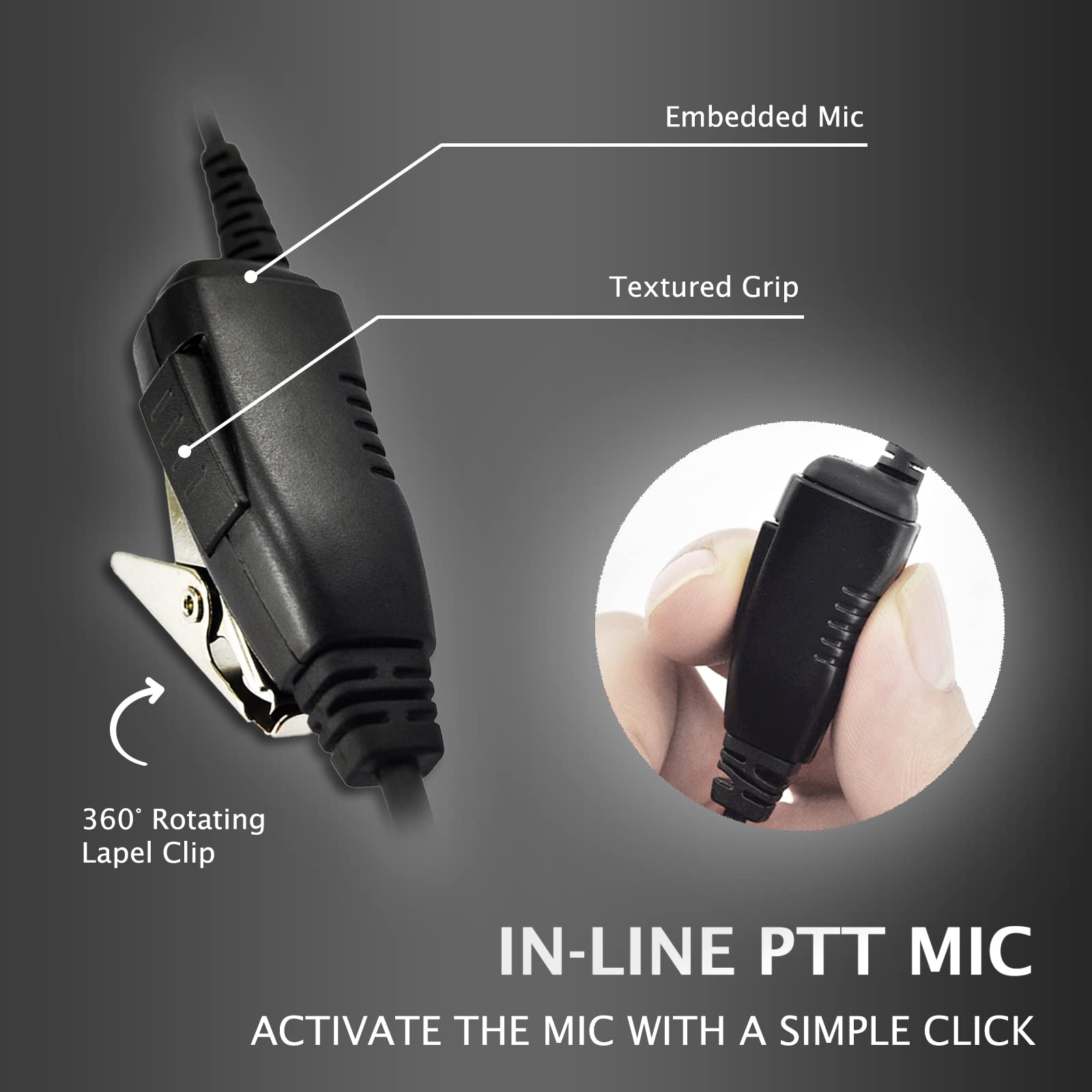 PROMAXPOWER [10-Pack] 1-Wire C-Shape Swivel Earpiece Headset with PTT Button Mic for Motorola Two-Way Radio Walkie Talkies CP110, CP150, CP200, CLS1110, CLS1410, EP450, GP308, RDM2070D