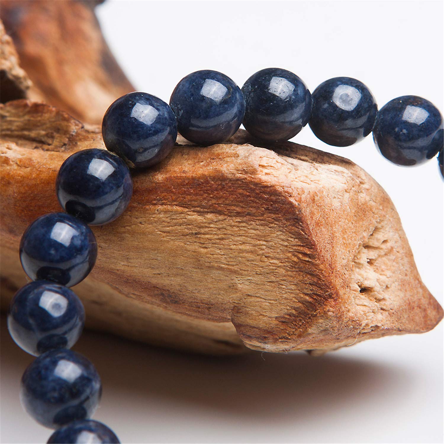 7mm Natural Blue Sapphire Gemstone Round Beads Women Men Rare Bracelet AAAA