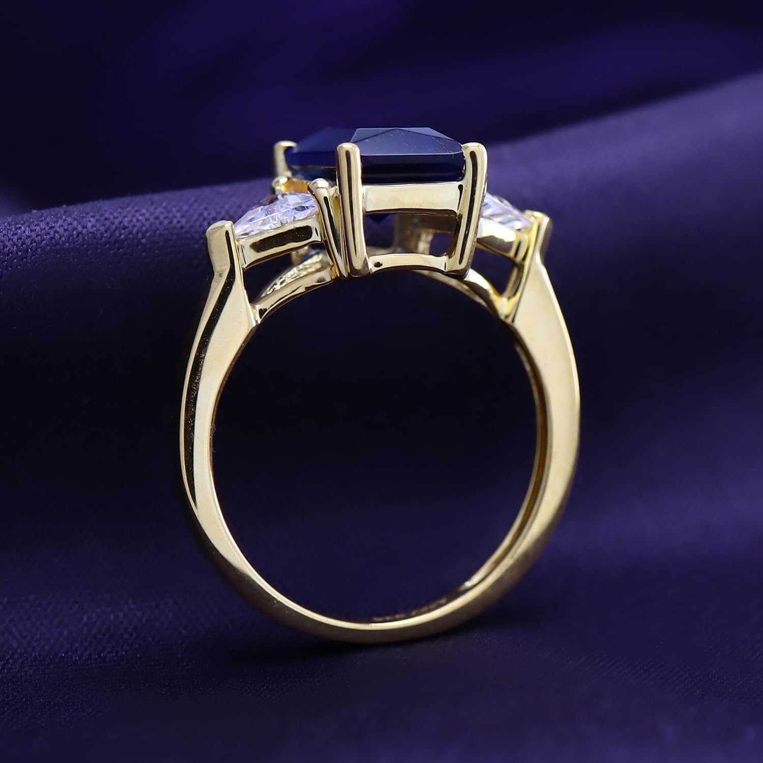 AFFY 14k Yellow Gold Over Sterling Silver Emerald Cut Blue Sapphire With Trillion White Topaz Ring Jewelry For Womens Ring Size-8