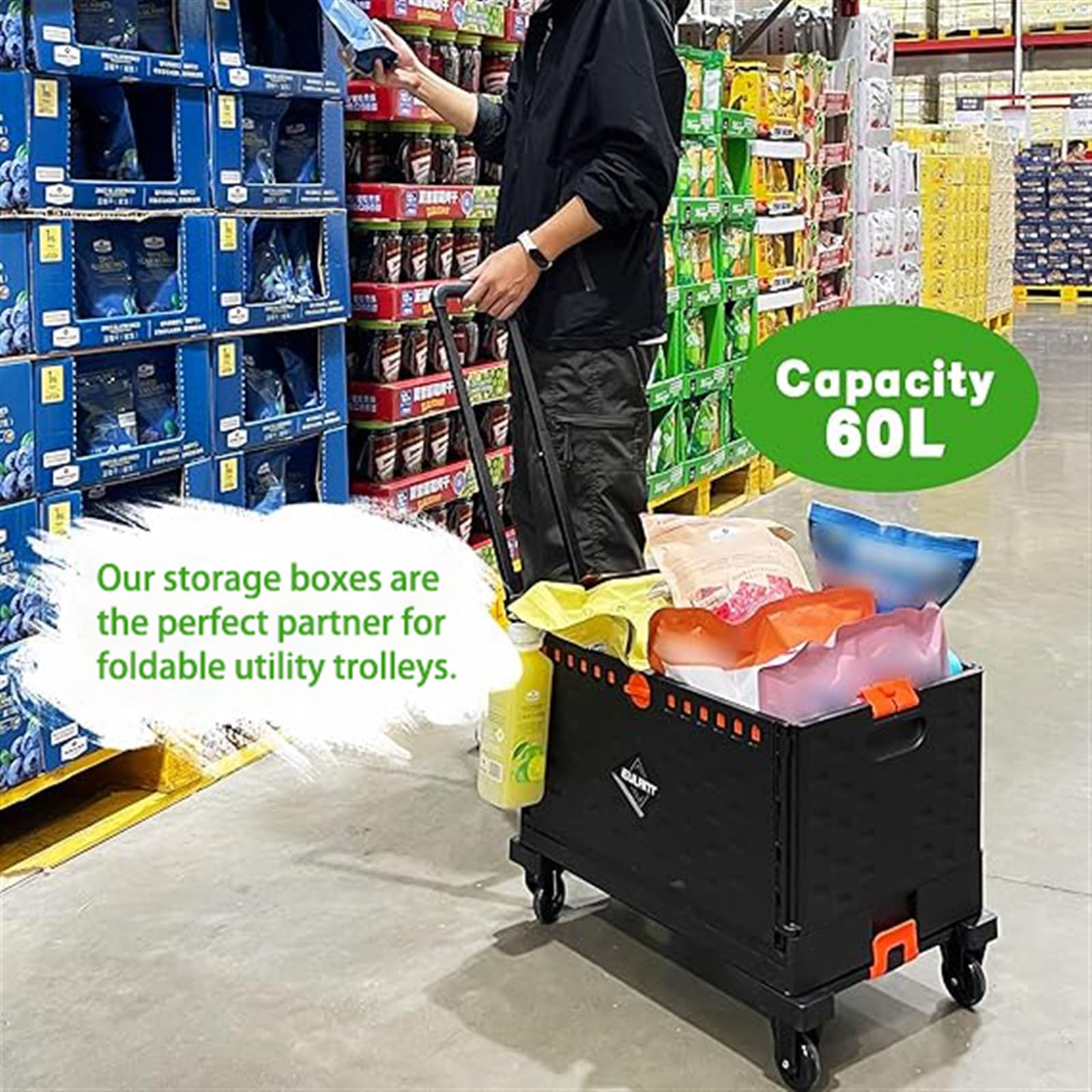 RTDAC Outdoor folding trolley shopping cart, Black, DBN008