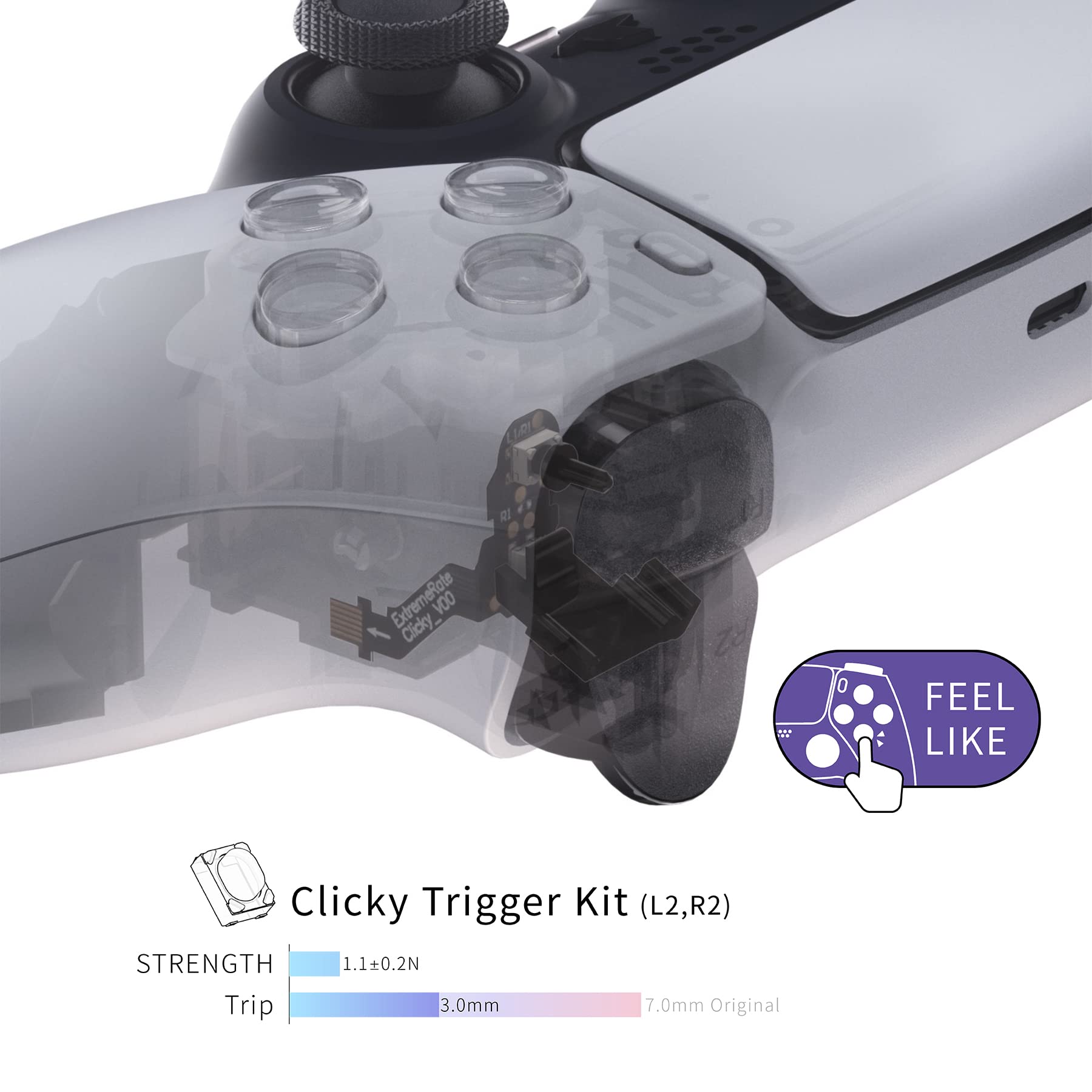 eXtremeRate Clicky Hair Trigger Kit for PS5 Controller BDM-010 & BDM-020 Shoulder Buttons, Custom Flashshot Trigger Stop Flex Cable for PS5 Controller BDM-010 BDM-020