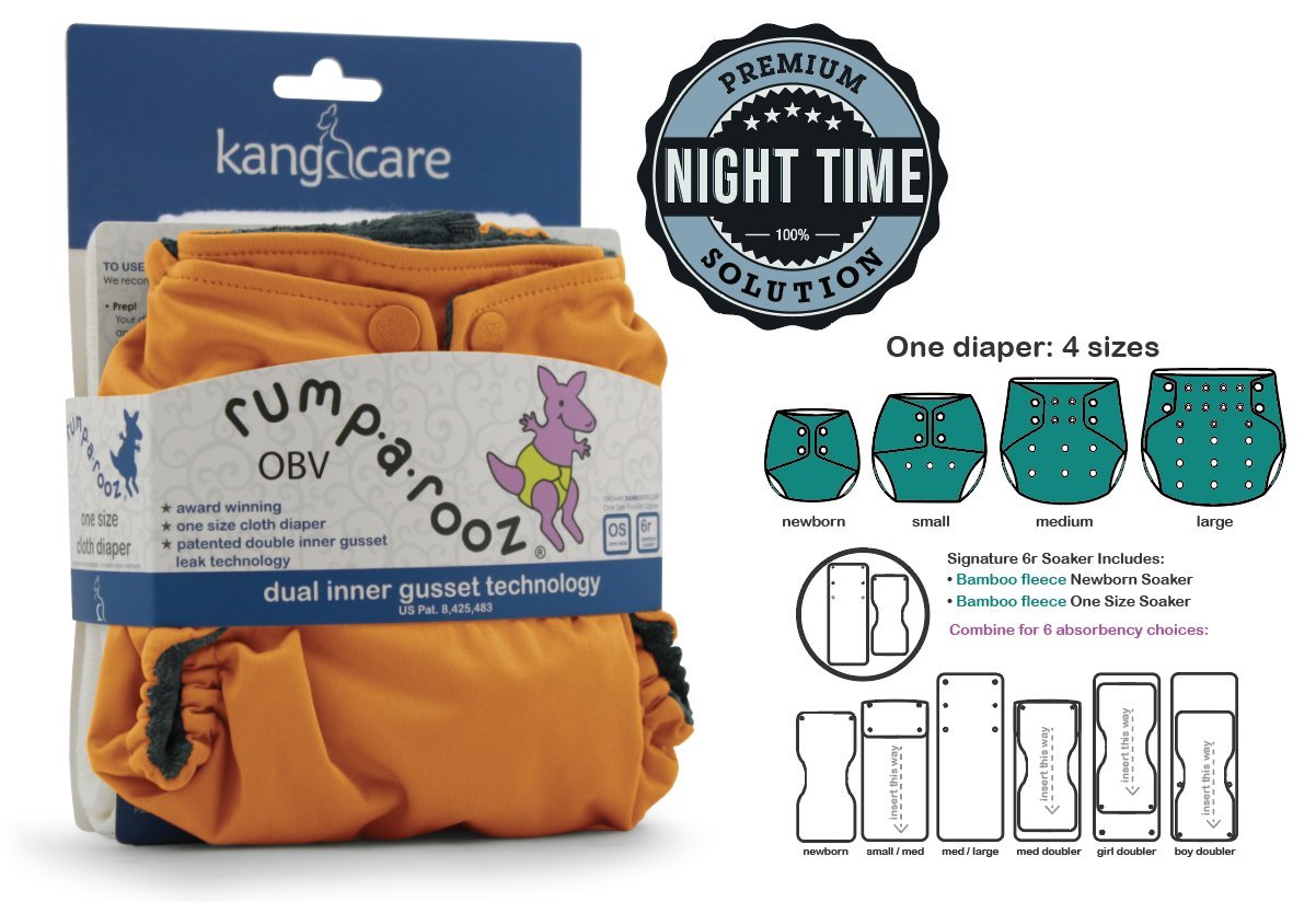 Kanga Care Rumparooz G2 OBV Cloth Diaper Reusable One Size Pocket Diaper with Patented Inner Double Gusset 2 pcs Bamboo Rayon Insert Soaker | Billy (6-40+ lbs)