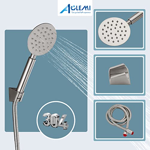 Aolemi Brushed Nickel Bathtub Faucet Wall Mount Only Tub Filler with Handheld Sprayer 6 Inch Centre Single Handle Shower Mixer Taps SUS304 Stainless Steel for Bathroom