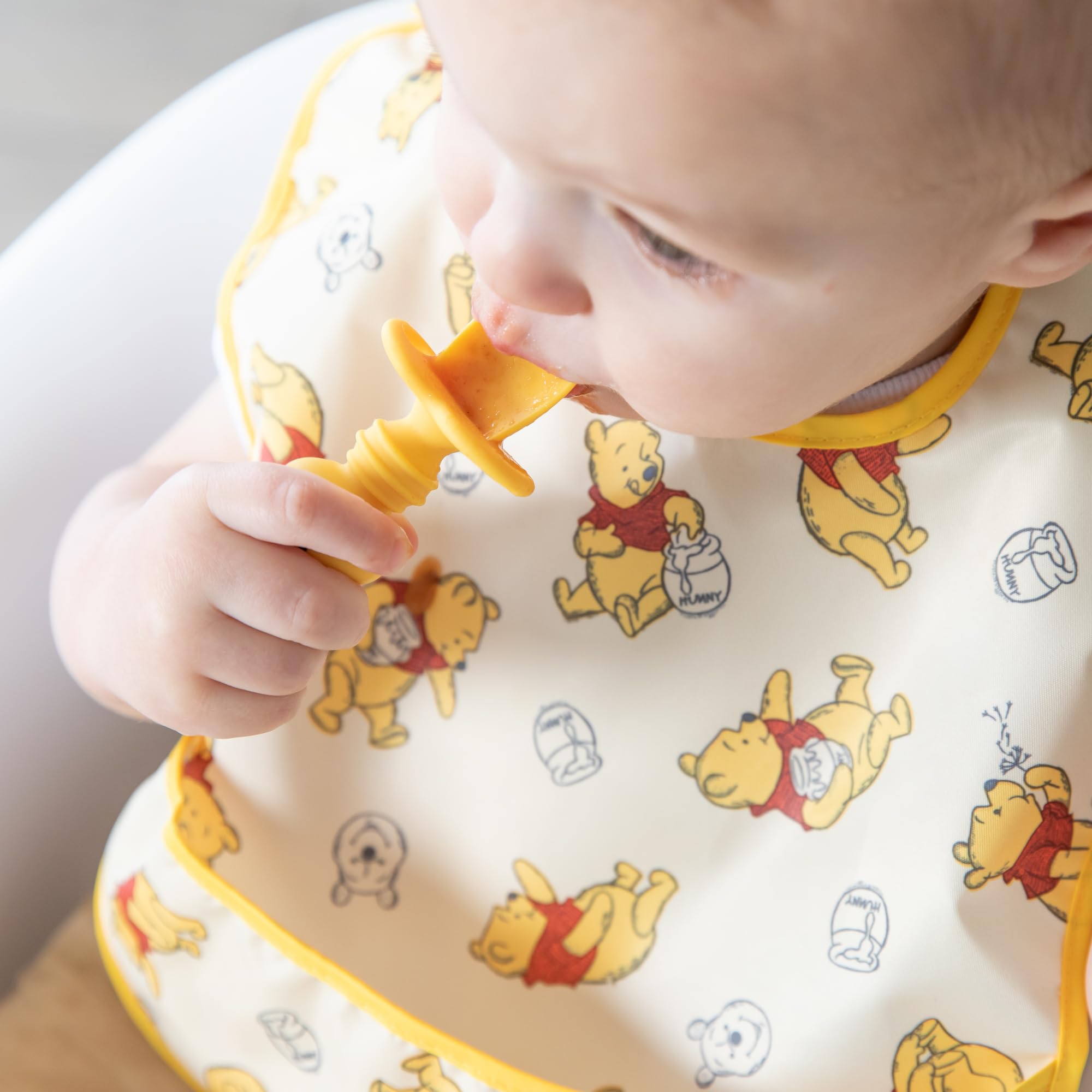 Bumkins Disney Baby Utensils Set, Chewtensils Silicone Spoons for Dipping, Self-Feeding, Baby Led Weaning, Trainer Learning First Stage Stage Eating, Fork and Spoon, Babies 6 Months, Winnie the Pooh