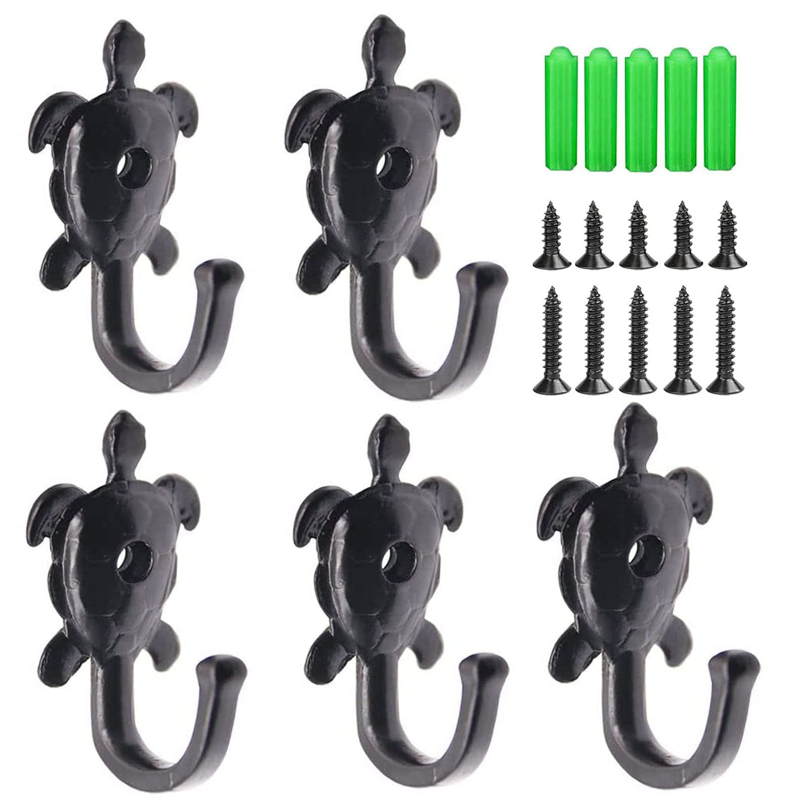 TONGNENGLIU 5 Pack Metal Key Holder No Rust Hooks Indoor Outdoor Coastal Hanging Art Wall Decorations Octopus Hooks Retro Garden Wall Decor for Hanging Clothes,Towels,Jackets,Bags (D-Sea Turtle)
