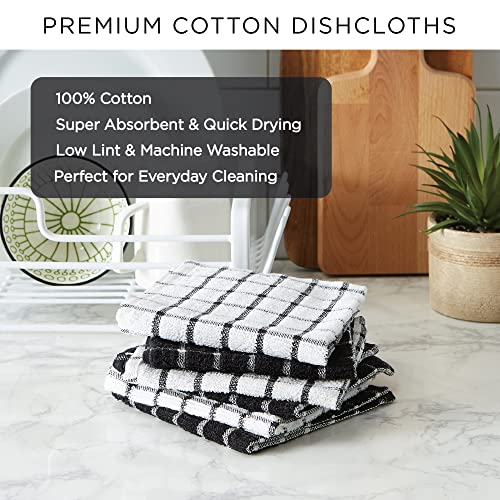DII Basic Terry Collection Solid Windowpane Dishcloth Set, 12x12, Dark Green, 6 Piece