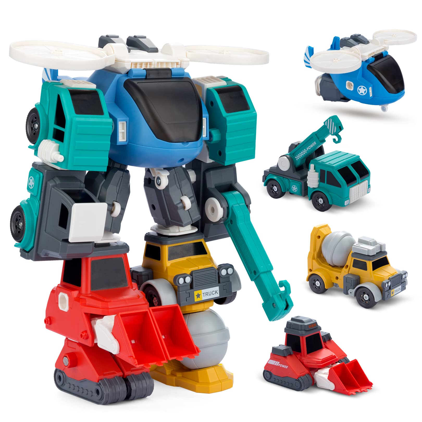 Karjoefar Toys for 3+ Year Old Boys- 4 in 1 Take Apart Robot Toys, Magnetic Assemble Transform Robot, STEM Building Toddler Car Transform Toys for Kids, Birthday Gifts 3-7