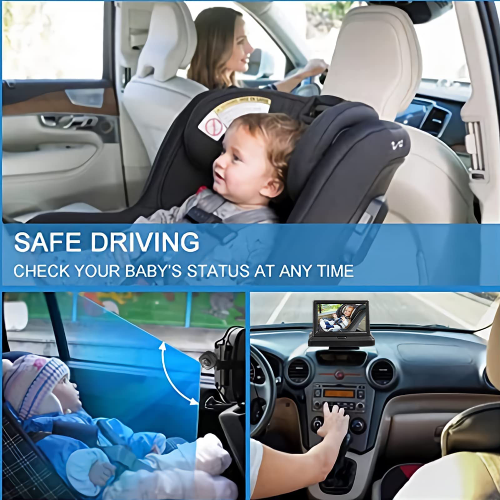 Burstler Baby Car Camera,Back Seat Car Seat Camera With Night Vision,With 4.3'' HD Display Easily Observe The Baby’s Move,Baby Car Mirror With 360° Fixable Camera(Black)