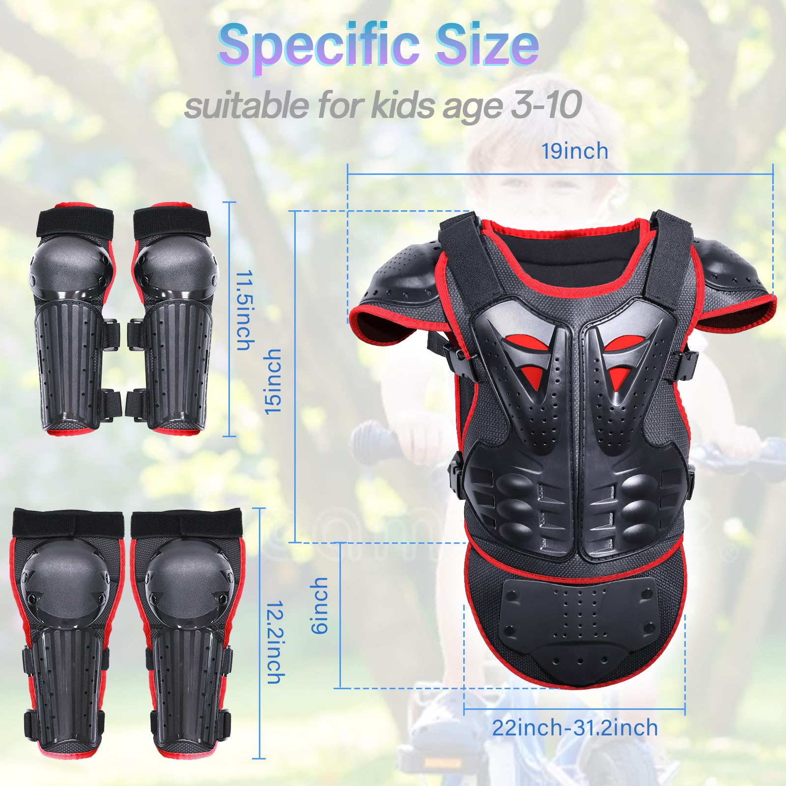 StarknightMT Upgraded Kids Motorcycle Armor Suit Teen Dirt Bike Gear Riding Protective Set for Cycling, Skateboarding, Skiing, Skating, Off-Road (Red)