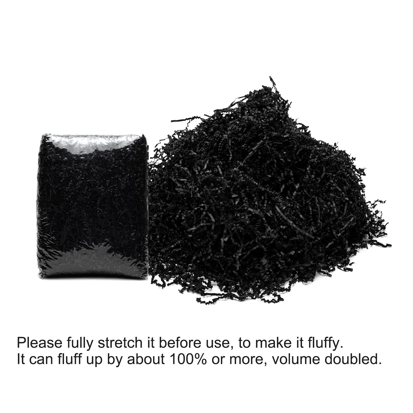 Mcfleet 2 LB Crinkle Cut Paper Shred Filler Black Crinkle Paper Shredded Paper for Gift Box - Gift Basket Filler - Gift Box Stuffing for Christmas, Halloween Packaging Wrapping