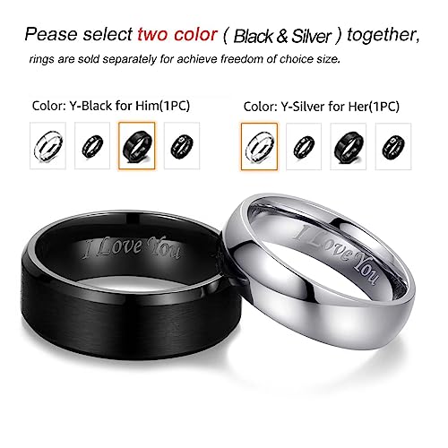 Adreamz Promise Ring for Her Couple Ring for Him and Her I Love You Silver Stainless Steel Wedding Band Engagement Ring 6