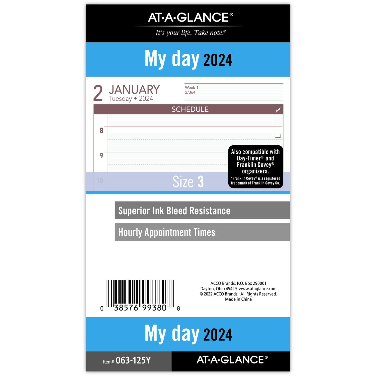 AT-A-GLANCE 2024 Daily Planner One Page Per Day Refill, 3-3/4" x 6-3/4", Portable Size, Loose-Leaf (063-125Y-24)