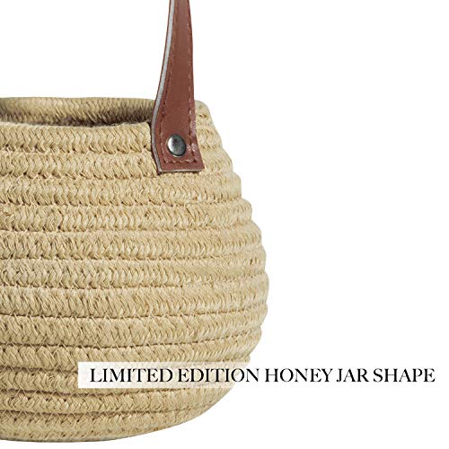 Jute Woven Hanging Storage Baskets, 2pack Wall Hanging Basket Organizer for Plants, Key, Sunglasses, Wallet on Door, Small Woven Baskets for Storage, Rope Woven Baskets for Baby Nursery Kids Gift