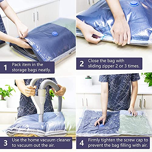 Suob Vacuum Storage Bags - 8 Pack (4 Large + 4 Small) Vacuum Seal Bags for Clothing - Vacuum Sealed Storage Clothes Comforters Blanket - Space Save for Suitcase Closet Vacuum Seal Storage Bags