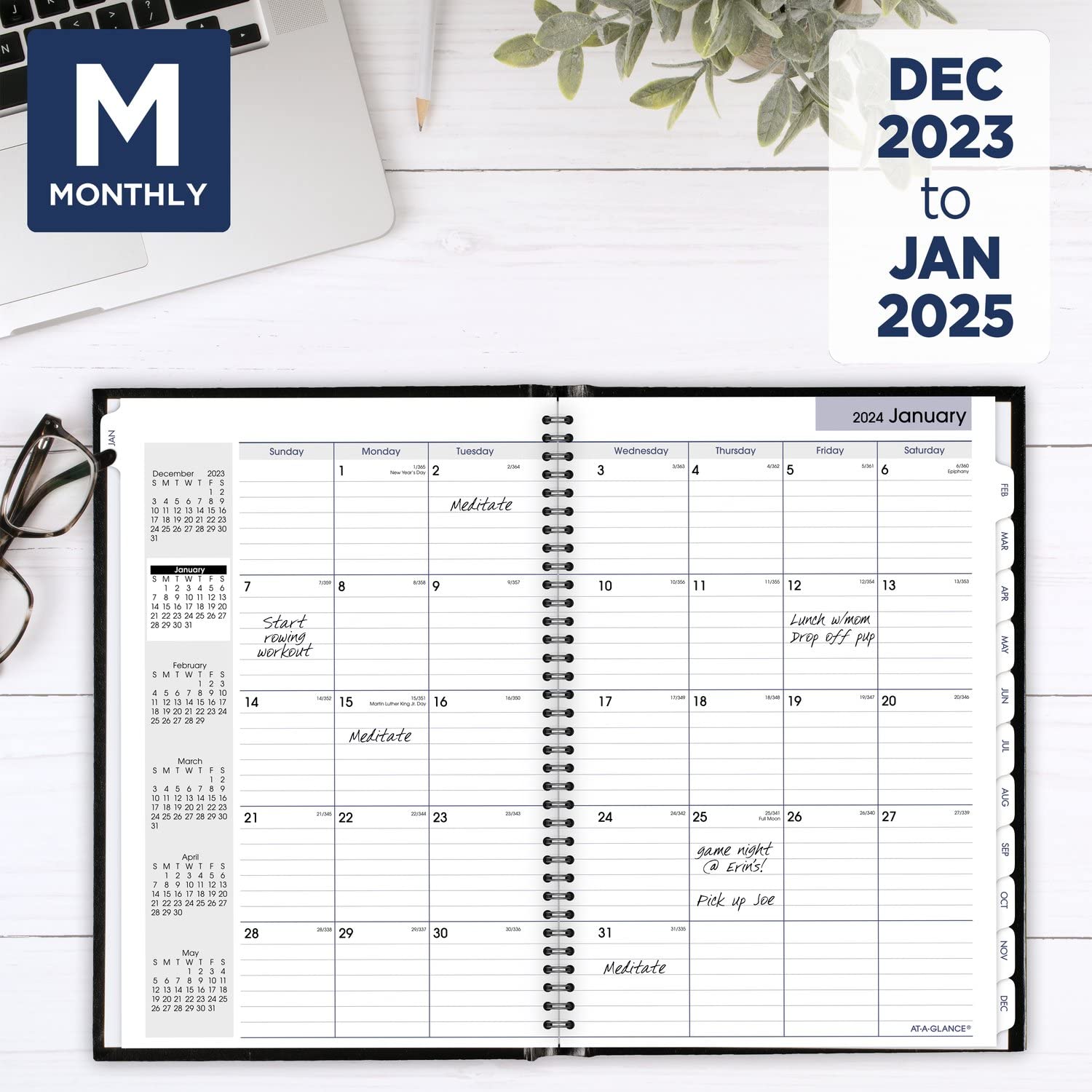 AT-A-GLANCE 2024 Monthly Planner, DayMinder, 8" x 11-3/4", Large, Monthly Tabs, Hardcover, Black (G470H0024)