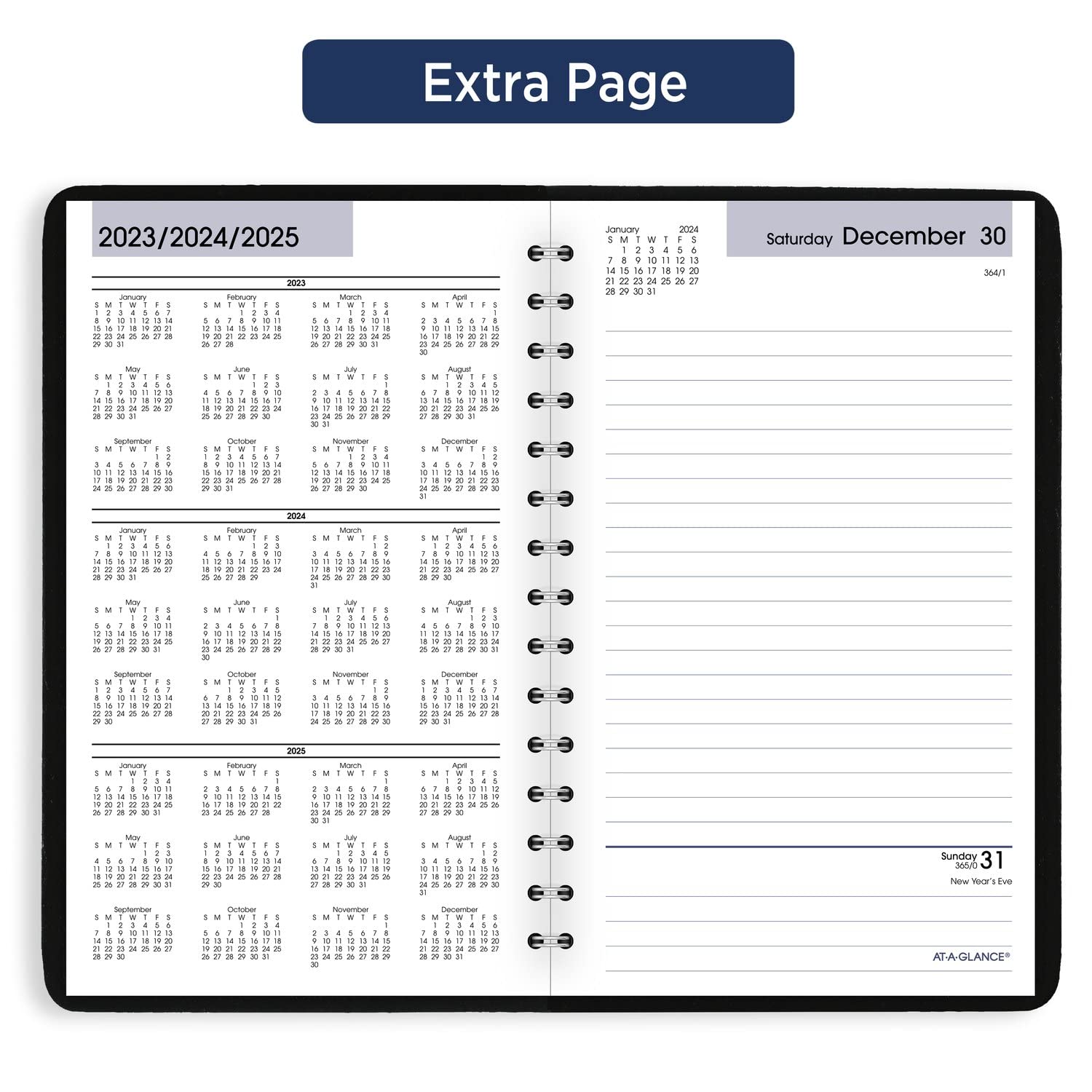 AT-A-GLANCE 2024 Daily Planner, DayMinder, Open Scheduling, 5" x 8", Small, Black (SK460024)