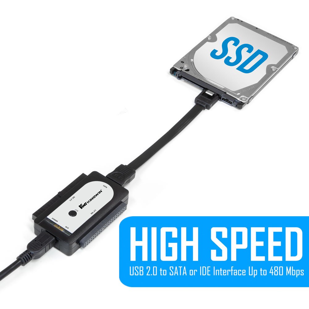 Kingwin USI-2535 USB 2.0 to SATA/IDE Adapter for 2.5 Inch, 3.5 Inch, 5.25 Inch Hard Drives with One Touch Back-Up, Power Supply Included