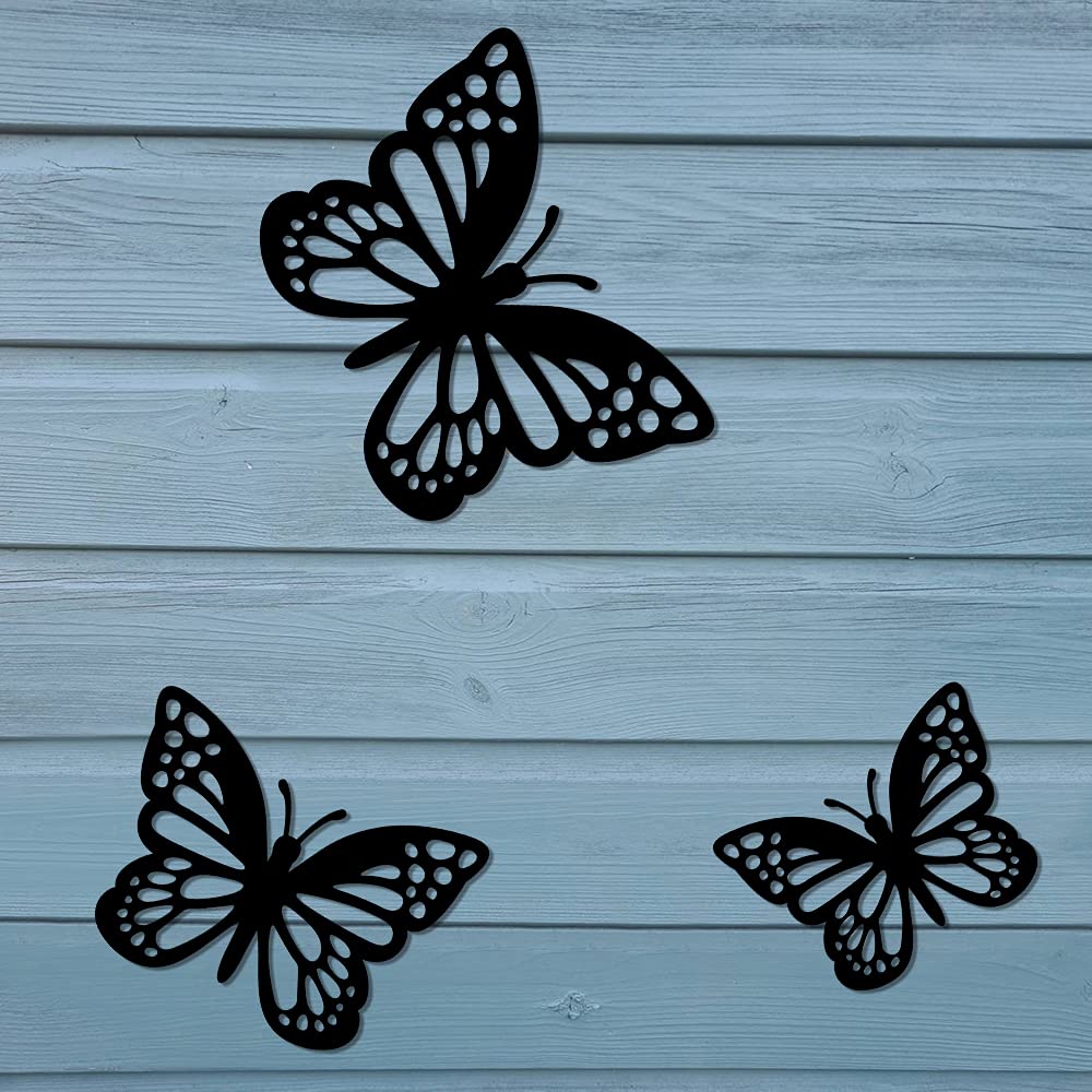 Butterfly Wall Art Decor, 3 Acrylic Wall Art Sculptures Insect Wall Decoration Sticker Laser Cut Hanging Home Decoration Sign for Indoor Outdoor Home Garden Living Room Bedroom (Butterfly - Black)
