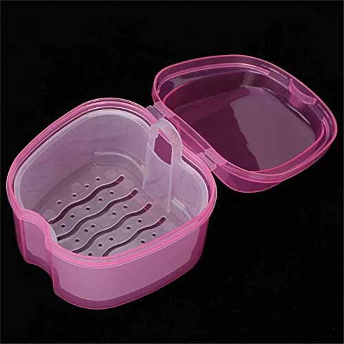 ALUKAP Storage Box Denture Bath Box Organizer Dental False Teeth Storage Box with Hanging Net Container Cleaning Teeth Cases Artificial Tooth Boxes (Color : Pink)