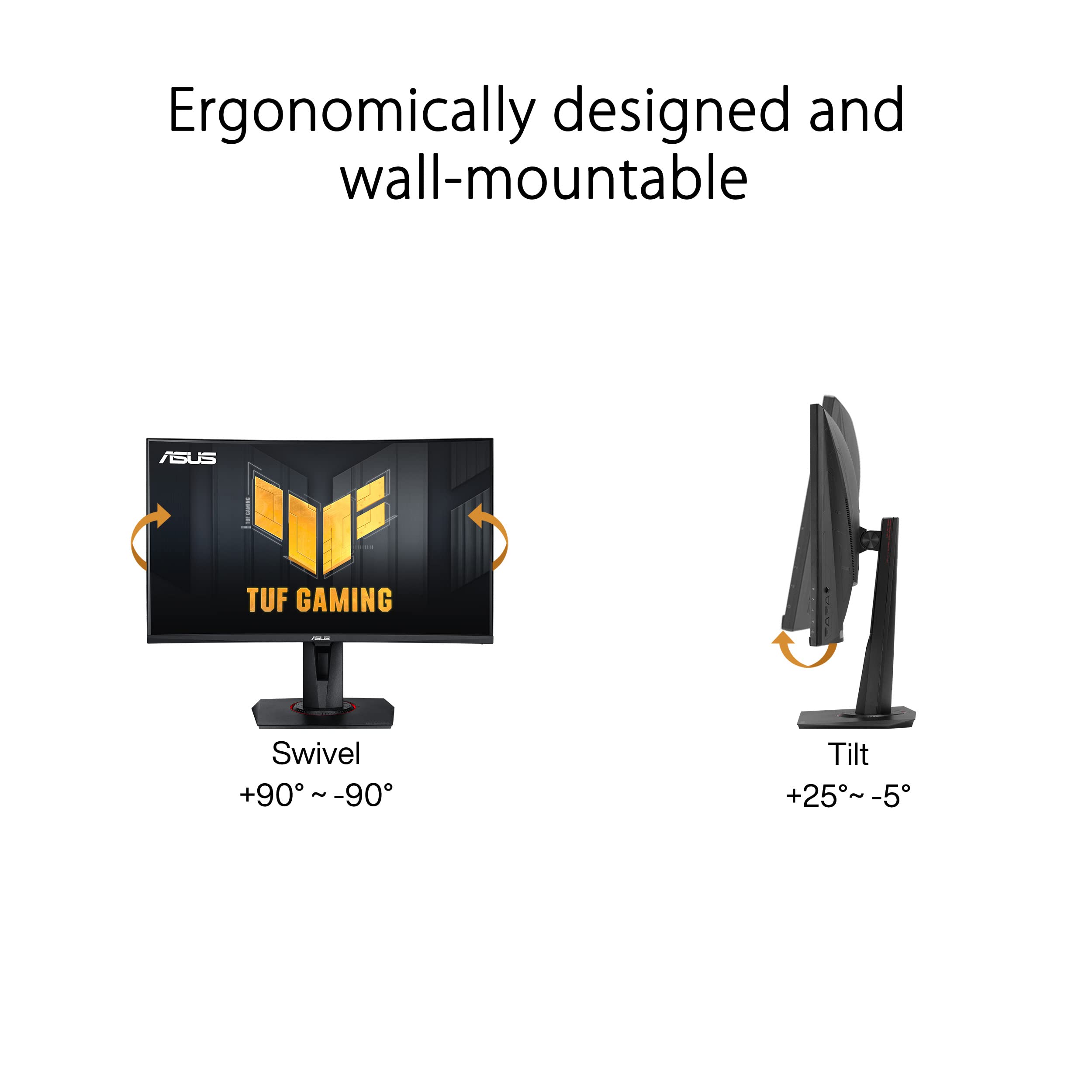 ASUS 27” 1080P TUF Gaming Curved HDR Monitor (VG27VQM) - Full HD, 240Hz, 1ms, Height Adjustable, Black