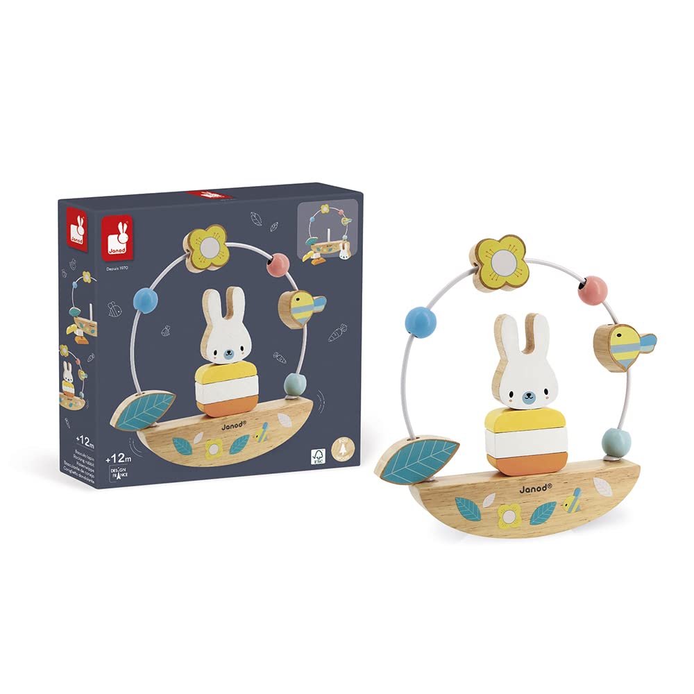 Janod - Pure Bead Maze and Rocking Rabbit - Ages 1+ - J05149, White