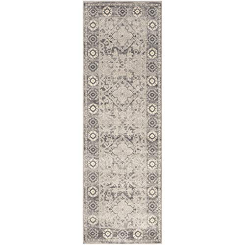 SUPERIOR Ornate Giovanna Runner Rug, 2' 7" x 8', Light Grey
