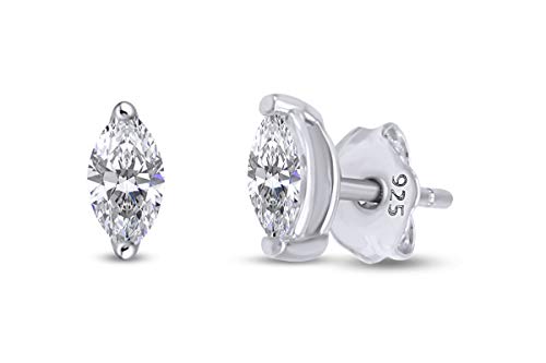 AFFY Sparkling White Cubic Zirconia Marquise Frame Stud Earrings in 14k White Gold Over Sterling Silver