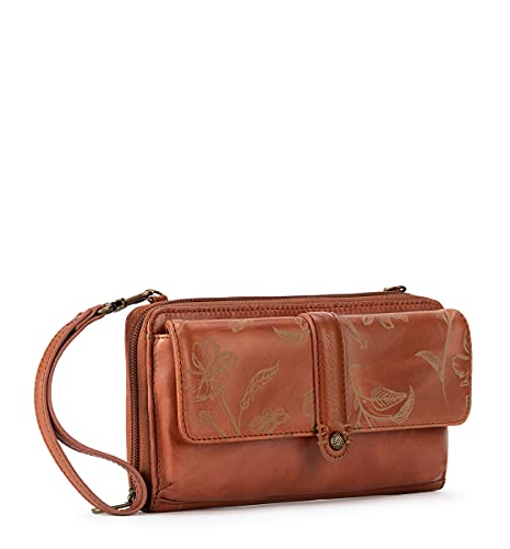 The Sak Sequoia Leather Smartphone Flap Crossbody, Chestnut Floral Etch