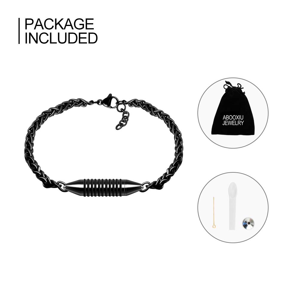 abooxiu Cremation Bracelet Men Women Memorial Urn Bracelet for Ashes Memorial Jewelry Ashes Holder Keepsake Adjustable Link Black Silver