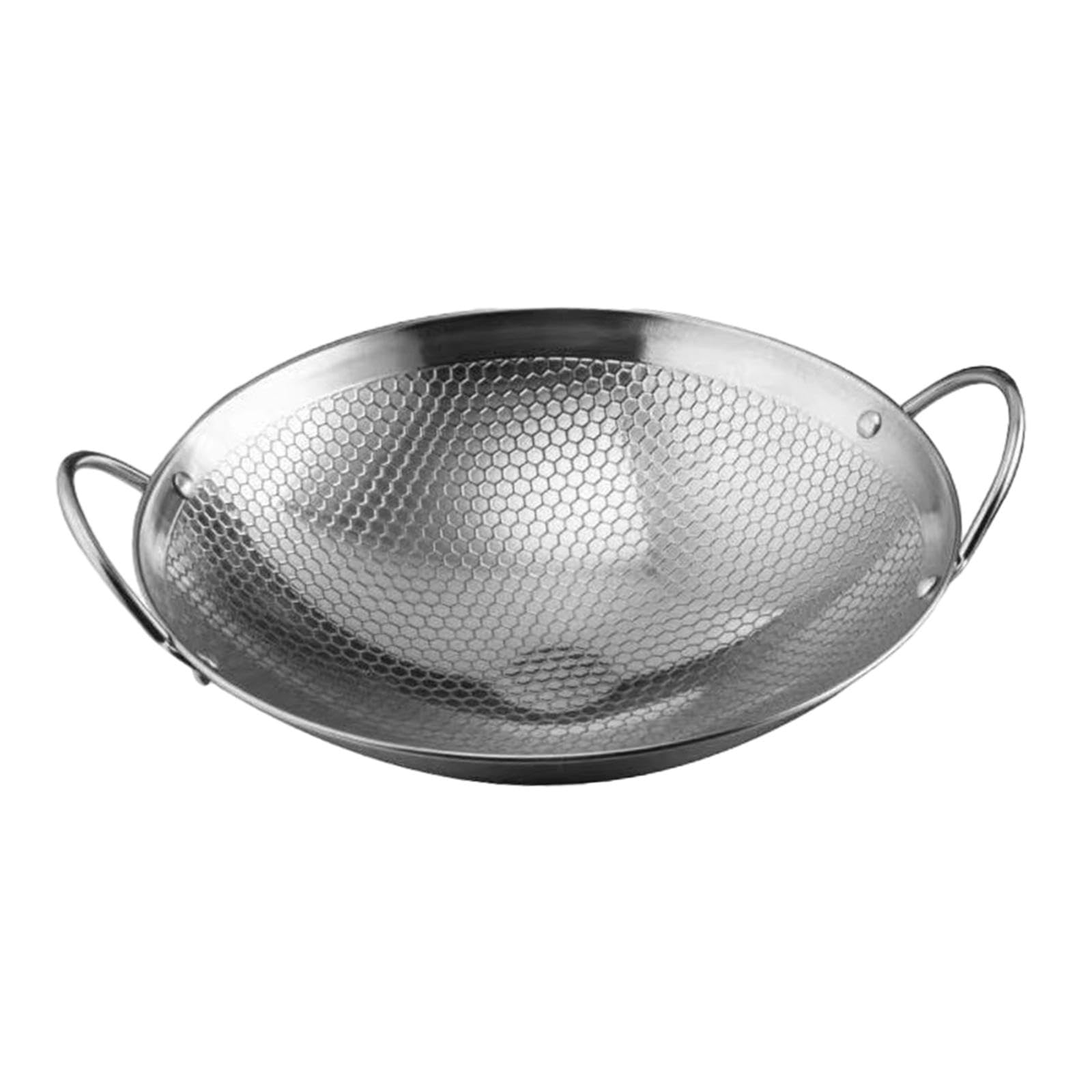 KLKCMS Frying Pan, Stainless Steel Wok, Round Bottom Wok, Chinese Wok, Double Ear Wok Pot, Nonstick Skillet Pot, Deep Frying Pan, 8inch