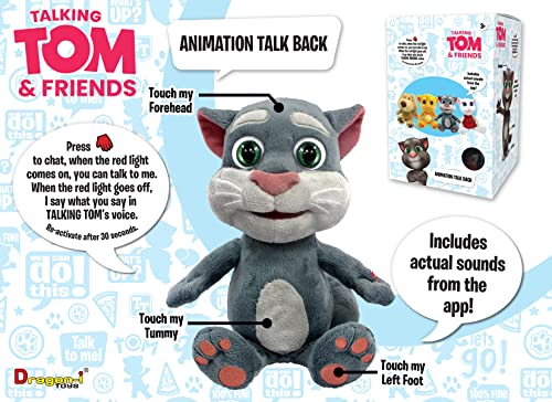 Dragon-i Toys Talking Tom Animated Interactive Stuffed Cuddly Plush Toy with Talkback 12', Grey, (80802)