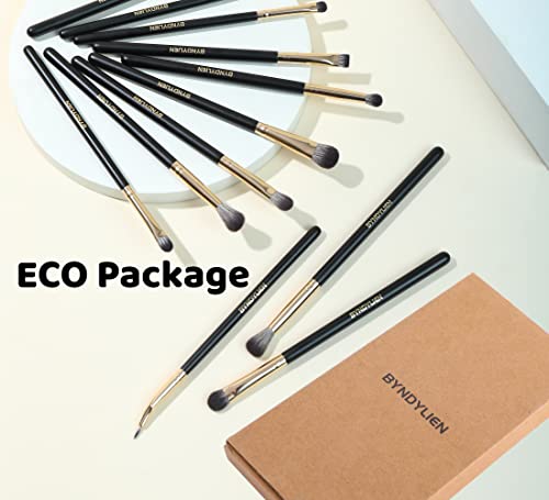 BYNDYLIEN Eye Makeup Brushes - 12pcs Champagne Gold Professional Makeup Brush Set with Soft Synthetic Fiber Hairs and Wood Handle for Eye Shadow, Blending, Concealer, Eyeliner, and Eyebrow