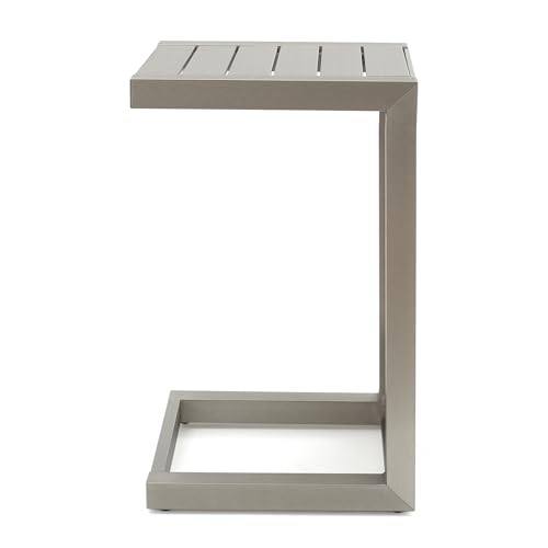 Christopher Knight Home Cape Coral Outdoor Aluminum Club Chairs with Side Table, Khaki / Silver