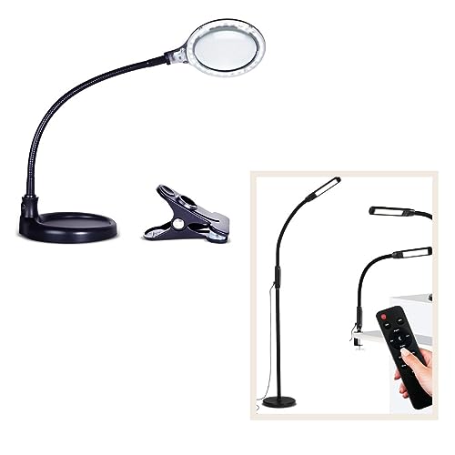 Brightech LightView Pro Flex 2 in 1 Magnifying Desk Lamp, 2.25 + Brightech Vista 3-in-1 Desk Lamp for Living Rooms, LED Floor Lamp, Tall Lamp with Remote Control, Work Light for Documents, Standing La