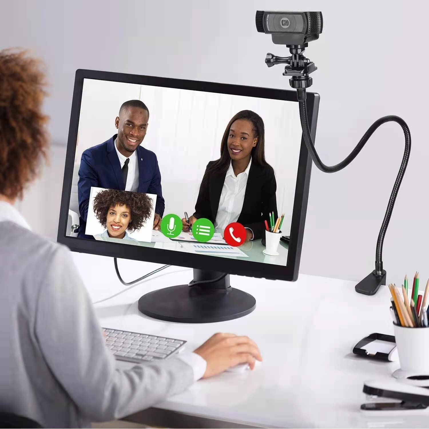 AMADA HOMEFURNISHING 25 Inch Webcam Stand - Enhanced Desk Jaw Clamp with Flexible Gooseneck Stand for Logitech Webcam C920,C922,C922x,C930,C615,C925e,Brio 4K AMWS02