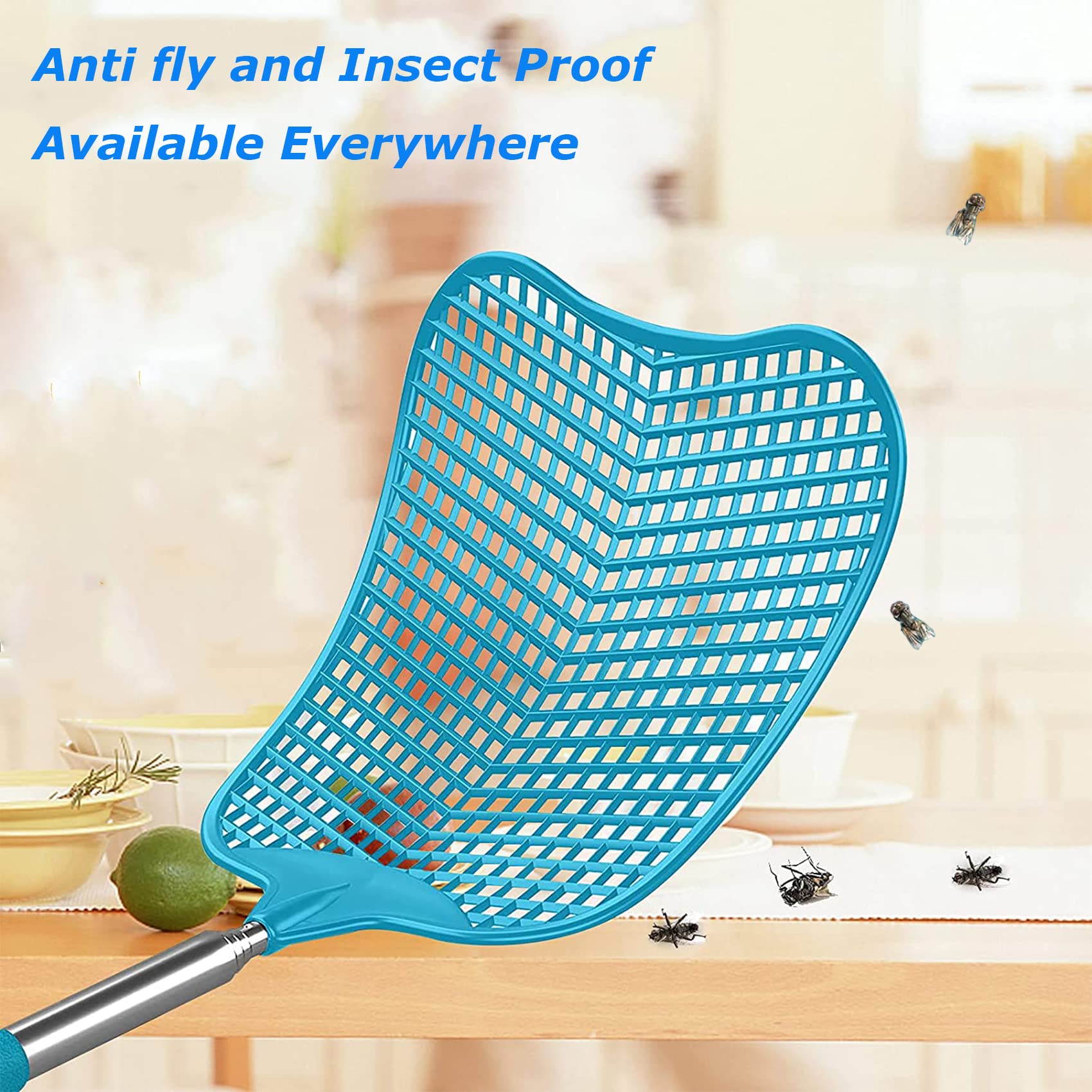 EasyULT 2 Pieces Fly Swatter, Extendable Fly Swatter Lightweight Manual Swat Pest Control, Adjustable Length 26 to 75 cm, Adjustable Stainless Steel Telescopic Handle(Blue + Black)