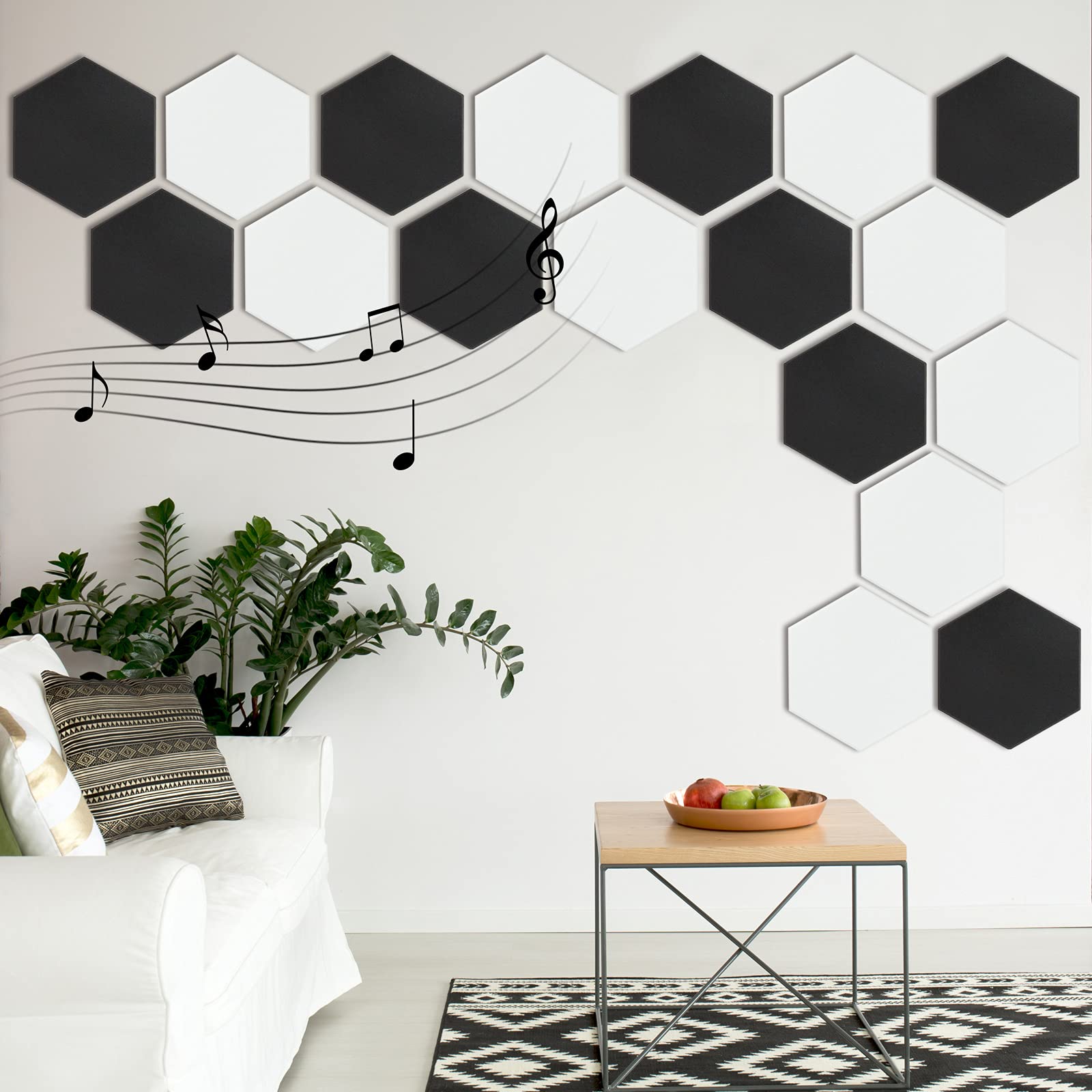 BXI Sound Absorber - 16 Pack Self-adhesive 14.2 X 12.3 X 0.4 Inches Acoustic Absorption Panels, Hexagon Sound Absorbing Panels for Wall and Ceiling Acoustic Treatment