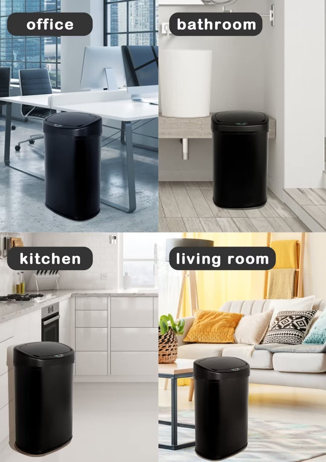 YIQIEDEY Automatic Trash Can Touchless Stainless Steel Trash Can 13 Gallons Large Size Mute Kitchen Trash Can with Odor Control System Suitable for Kitchen, Bathroom, Room, Office (Black)