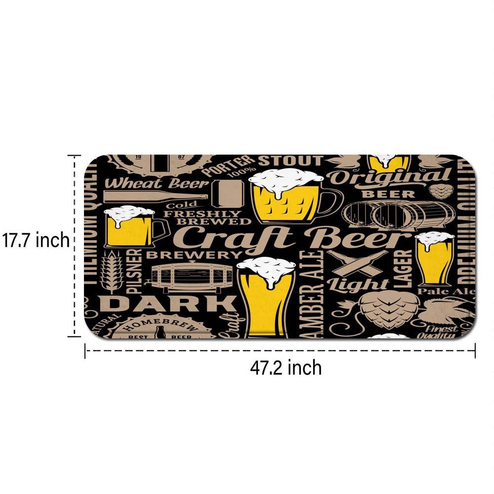 ASNIVI Kitchen Rug Typographic Vector Beer Background Non-Slip Backing Mat Throw Rug for Kitchen Doormat Runner Rug,17"x48"