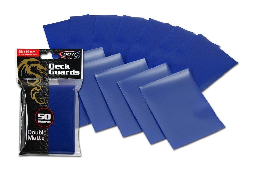 BCW Deck Guard - Double Matte Blue Card Sleeves | Acid-Free, Archival-Safe, No PVC | Anti-Glare Matte Finish | Fits Standard 2½" x 3½" Game Cards | Durable Deck Protector Sleeves | 100 Ct