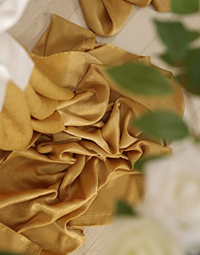 Cytdkve 2 Panels 4.8 Feet x 10 Feet Deep Gold Velvet-Like Wedding Backdrop Curtain Drapes, Silky Soft Window Curtains Panels for Wedding Ceremony Birthday Party Decorations