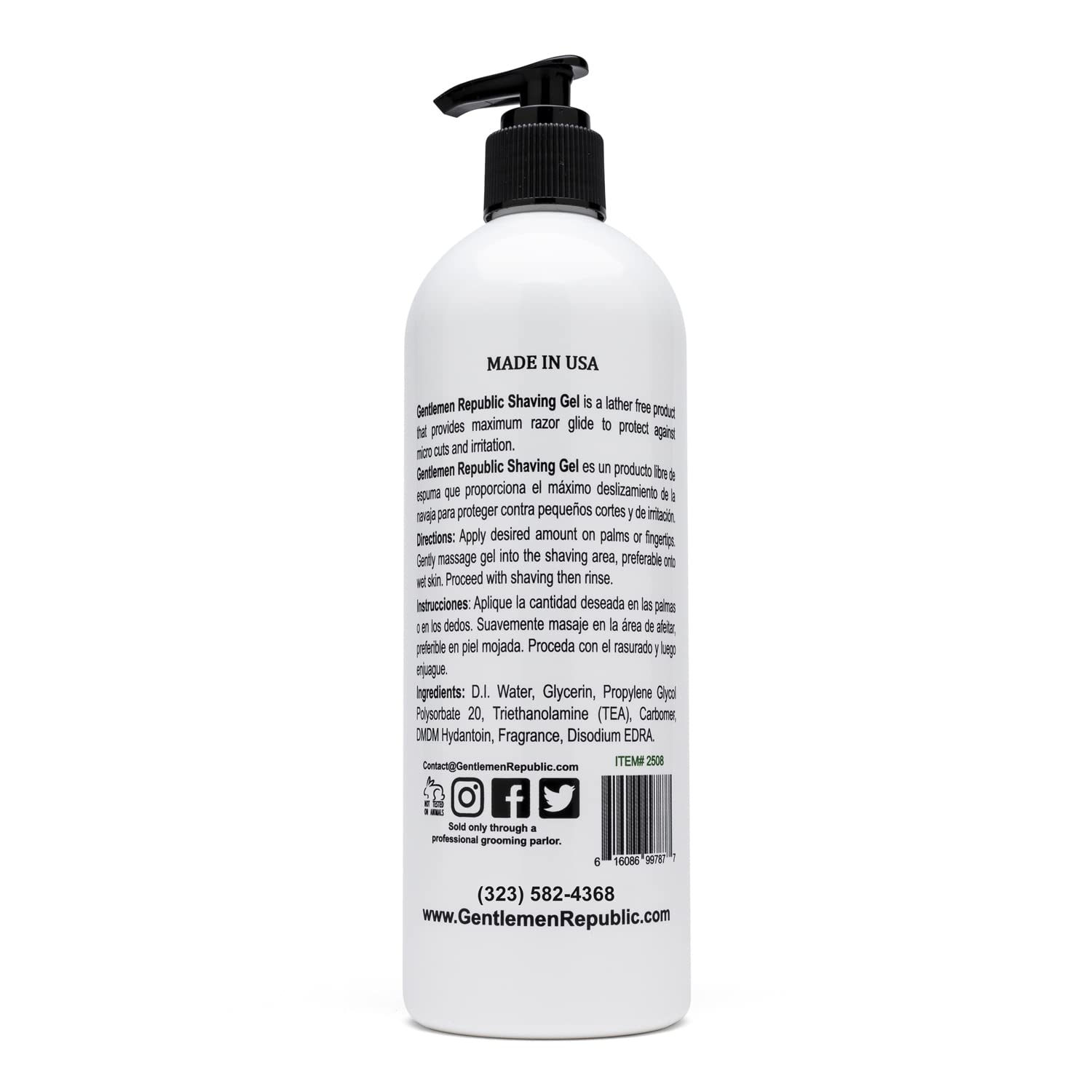 Gentlemen Republic 16oz Shaving Gel - 100% Alcohol-Free, Lather and Dye-Free Formula with Maximum Glide for Comfort, Made in the USA