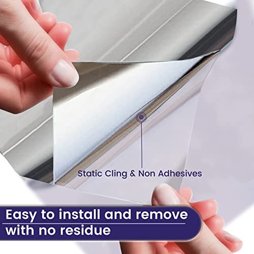 Crafts Graphy Window Film One Way Daytime Privacy Mirror Film, Non-Adhesive Static Cling, Heat Control Sun Blocking Anti UV Reflective Window Tint for Home and Office, Silver, 23.6 Inch x 6.5 Feet