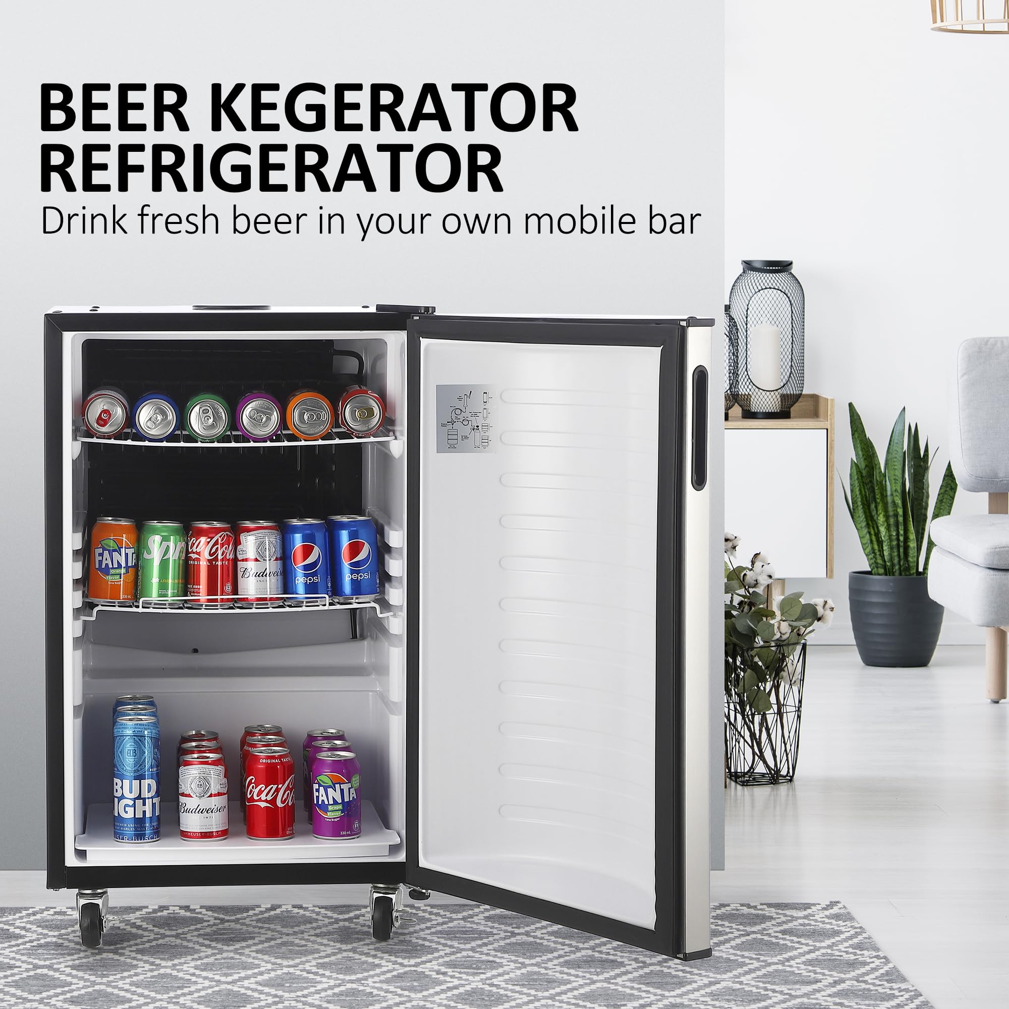 Beer Kegerator, Single Tap Draft Beer Dispenser Full Size Keg Refrigerator With Shelves, Stainless Steel, Drip Tray & Rail,32°F- 50°F Temperature Control Coller 128L