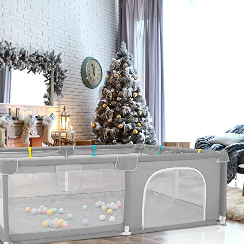HEAO 79X59 Baby Playpen XL Baby Playard with 30PCS Pits Balls Playpen Toddler Sturdy Play Yard for Toddler Light Grey