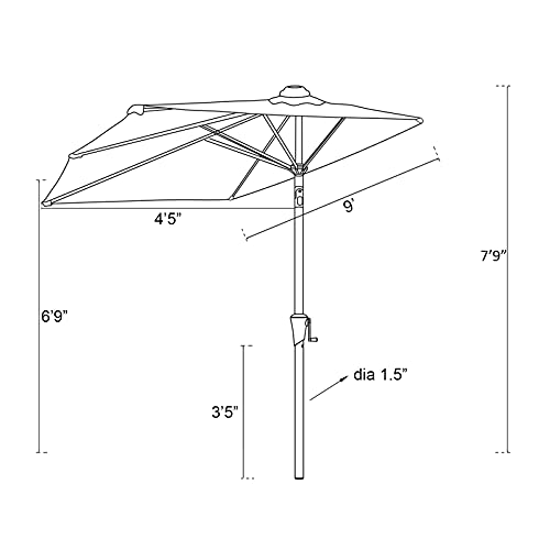 C-Hopetree 9 ft Half Round Outdoor Patio Market Wall Umbrella with Tilt, Aqua Blue