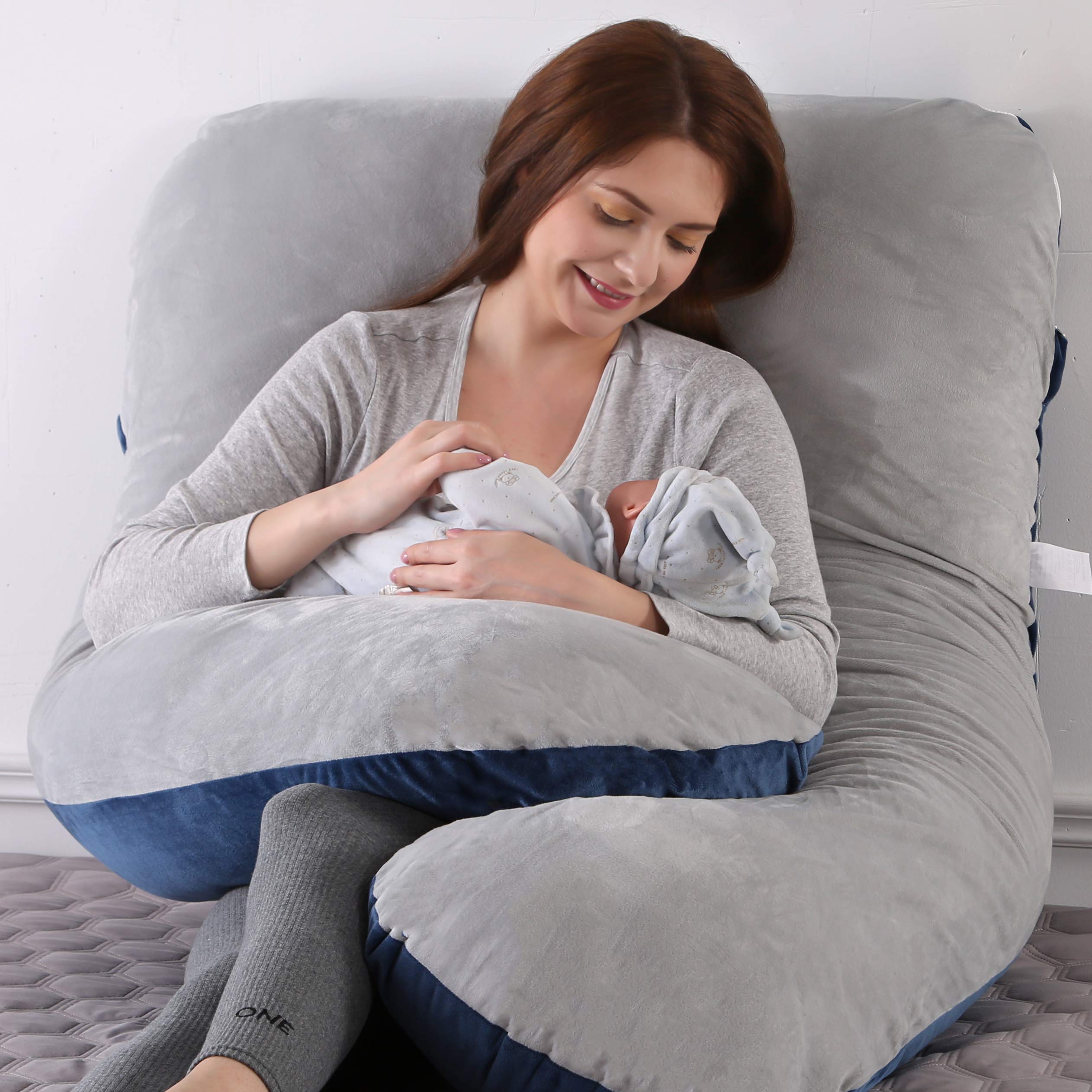 Amagoing 57 inches Pregnancy Pillows for Sleeping, U Shaped Maternity Full Body Pillow for Pregnant Women with Hip, Leg, Back, Belly Support, Washable Velour Cover Included