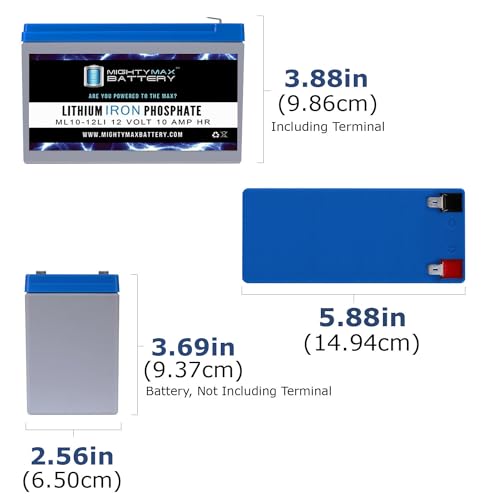 Mighty Max Battery Mighty Max Battery ML10-12LI - 12 Volt 10 AH Deep Cycle Lithium Iron Phosphate (LiFePO4) Rechargeable and Maintenance Free Battery